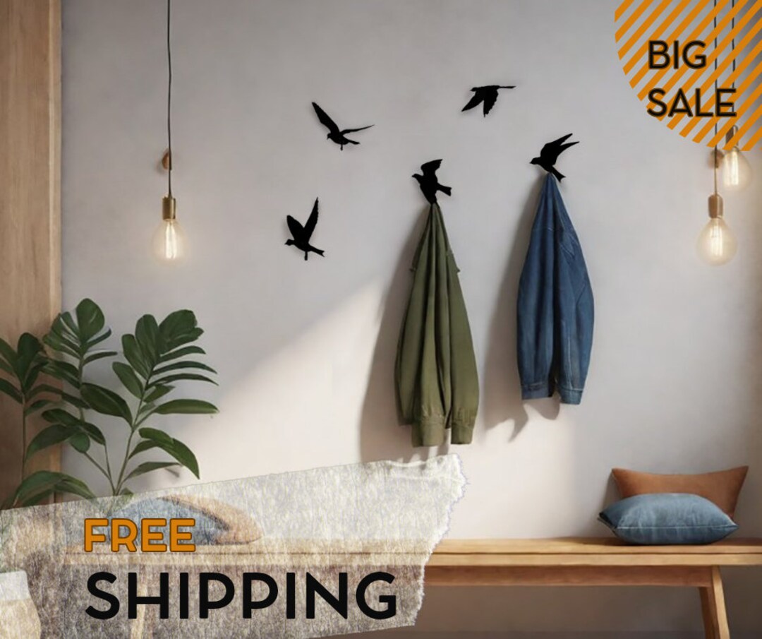 Metal Wall Hanger, Coat Rack Wall Mount, Birds Wall Hooks, Modern ...