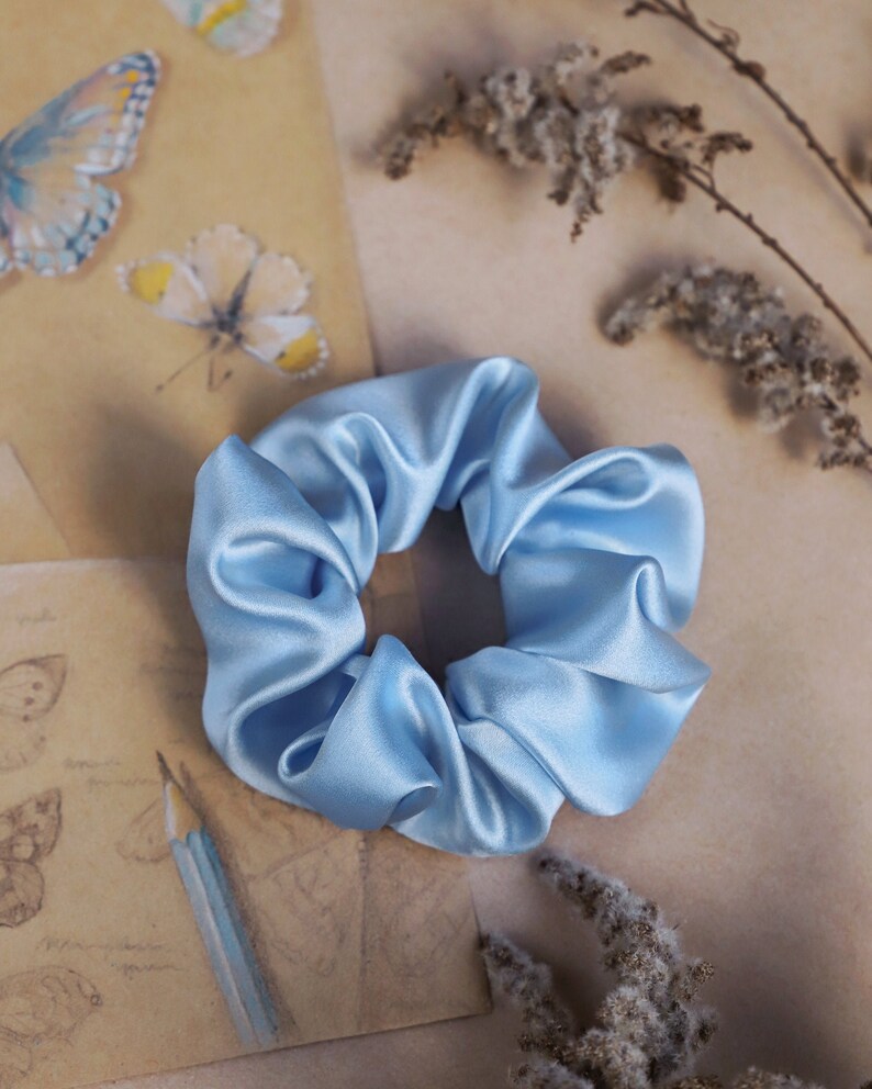 Silk Light Blue Scrunchy Silk Satin Scrunchie Silk Tie Silk - Etsy
