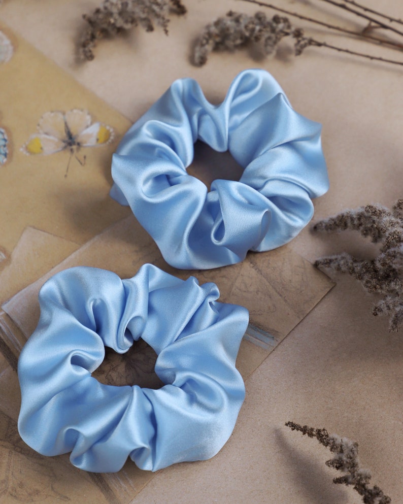Silk Light Blue Scrunchy Silk Satin Scrunchie Silk Tie Silk - Etsy
