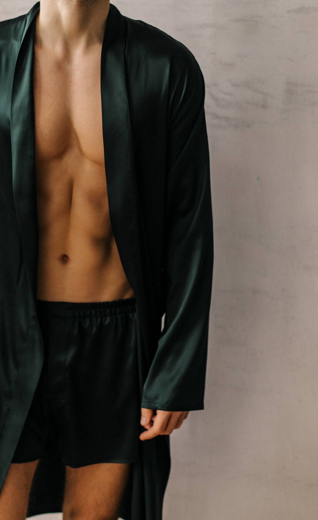 Men's Robe Men's Underwear Green Midi Long Silk Satin Gift for Men 100% ...