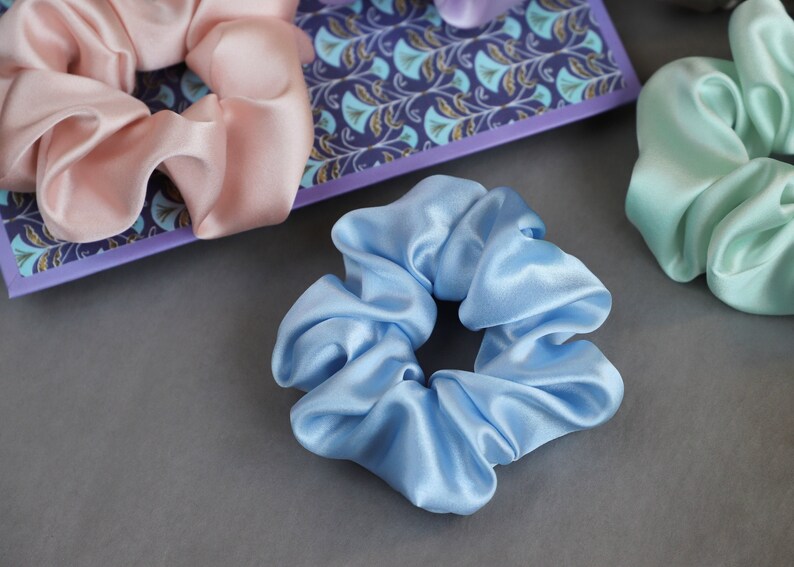 Silk Light Blue Scrunchy Silk Satin Scrunchie Silk Tie Silk - Etsy