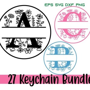 Keychain Split Floral Monogram Svgkeychain Monograms - Etsy