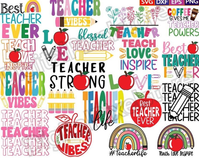 Teacher Svg Bundleteacher Svgschool Svgteacher Quote - Etsy