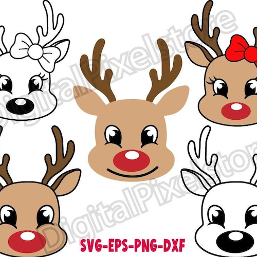 Christmas Reindeer Faces Bundle Christmas Reindeer Svg - Etsy