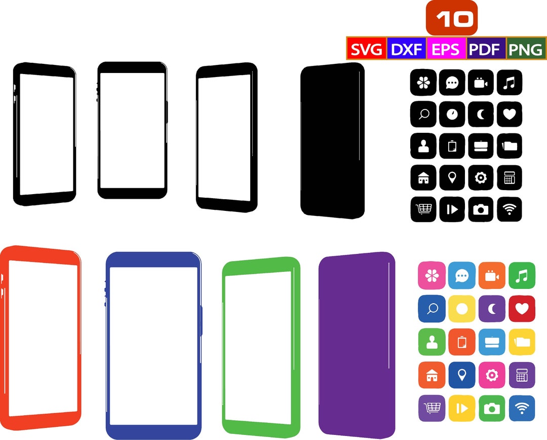Smartphone SVG Bundle: Mobile Phone Clipart, Vector Graphics (digital ...