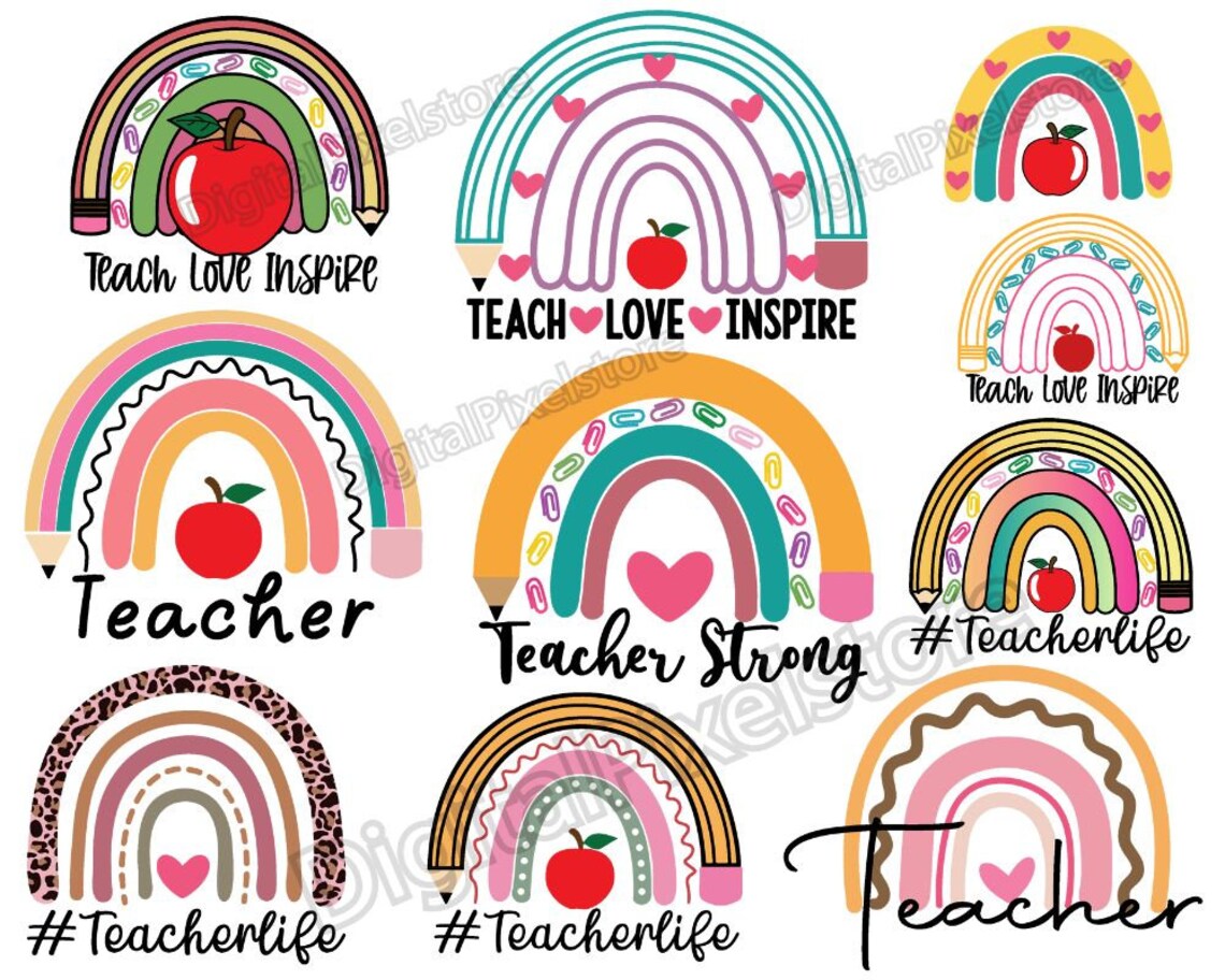 Teacher Rainbow Svg Bundleteacher Rainbow Pngpencil Rainbow - Etsy
