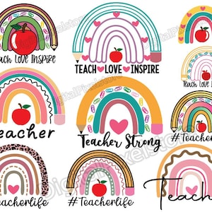 Teacher Rainbow Svg Bundle,teacher Rainbow Png,pencil Rainbow Svg Png ...