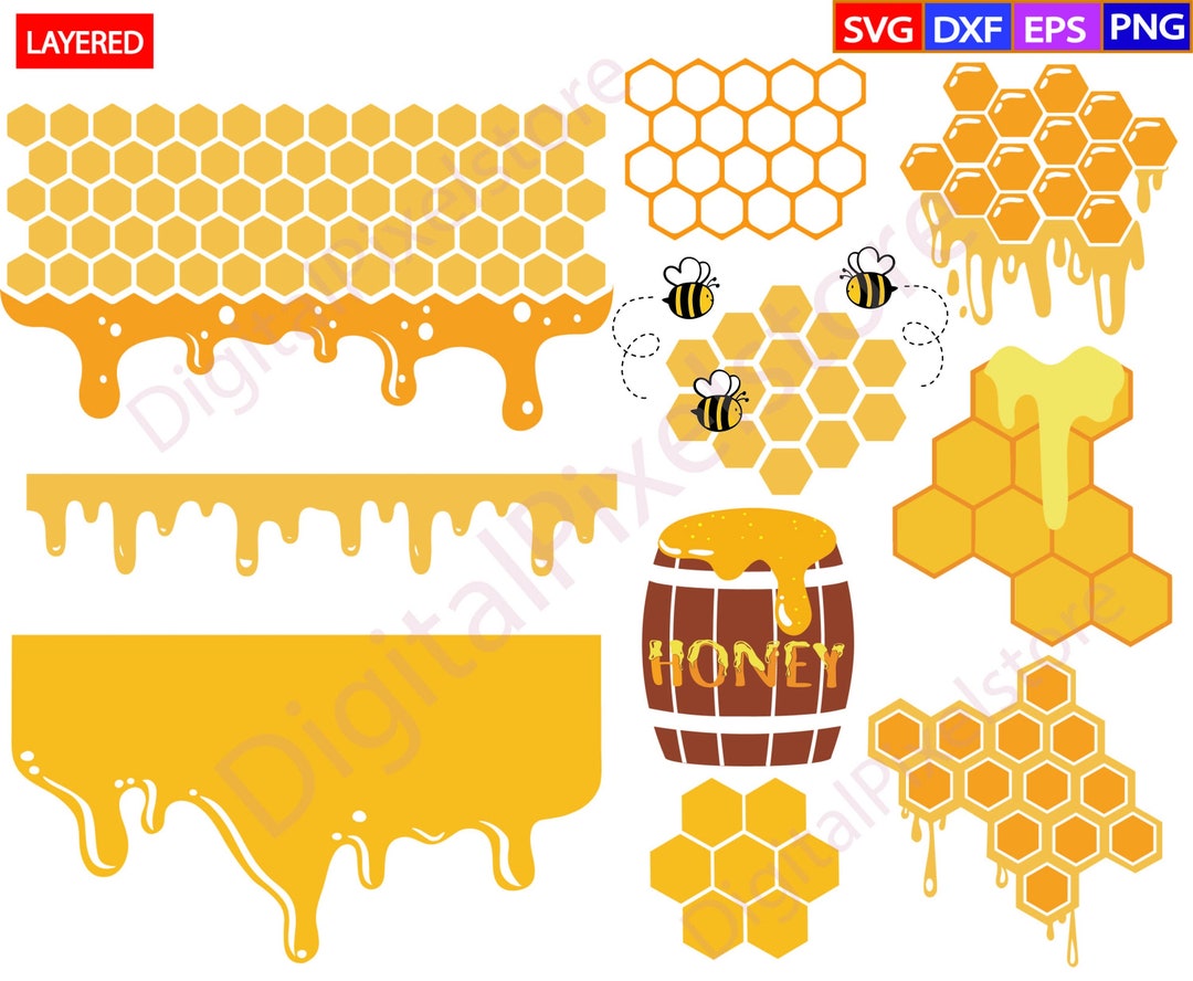 Honeycomb & Dripping Honey SVG Bundle: Bee Clipart (digital Download ...