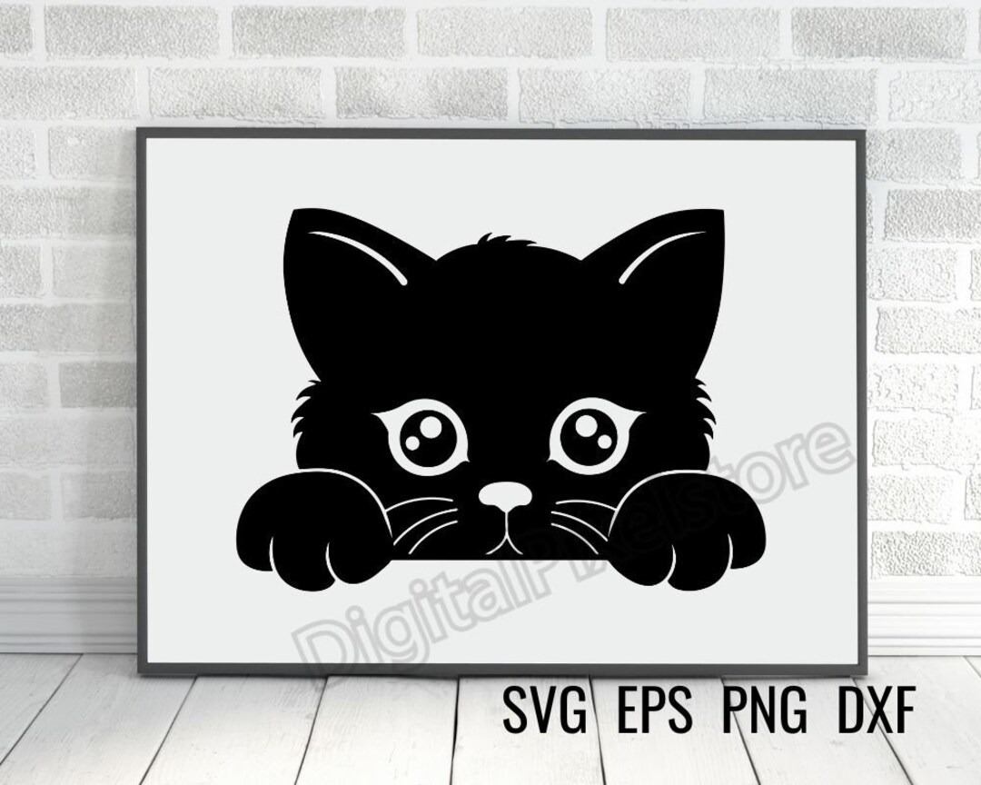 Peeking Cat Svg,black Cat Svg,cat Silhouette,peeking Cat Outline,cute ...