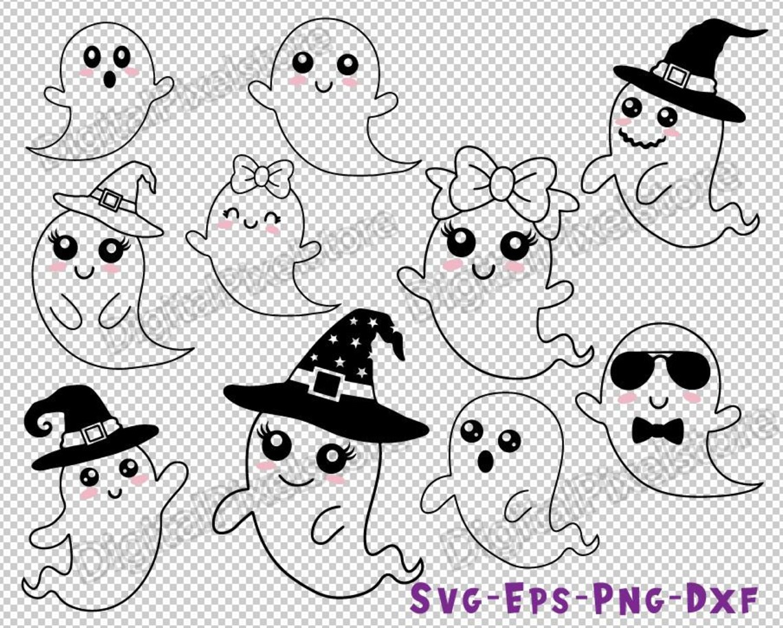 Cute Ghost Svg Bundleghost Svgghost Pngspooky Svghalloween - Etsy
