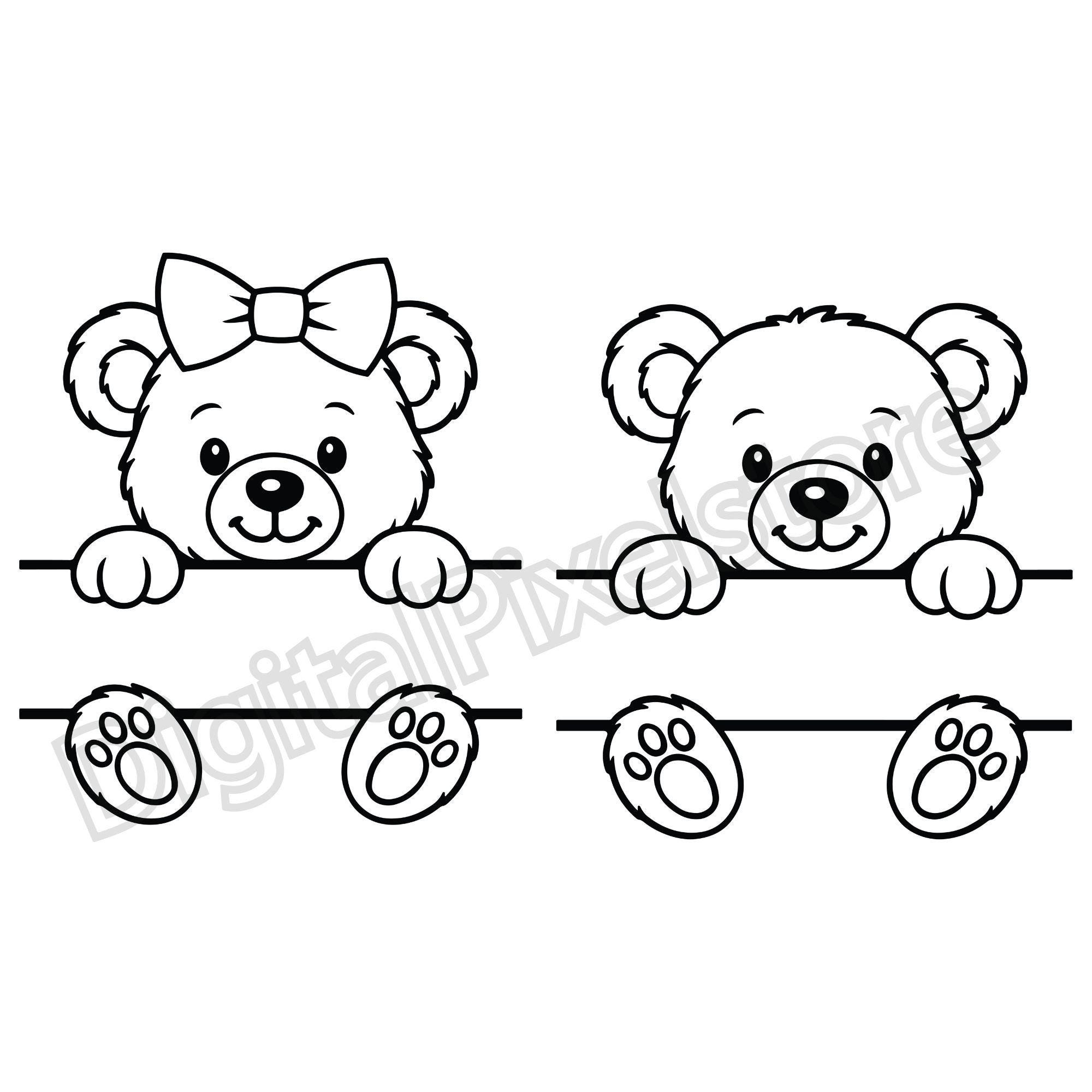 Teddy Bear Outline, Bear Face SVG, Split Monogram, Silhouette, Vector ...