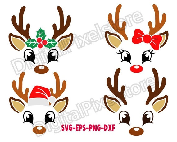 Christmas Reindeer Faces Svg Bundlereindeer Svggirl Reindeer - Etsy