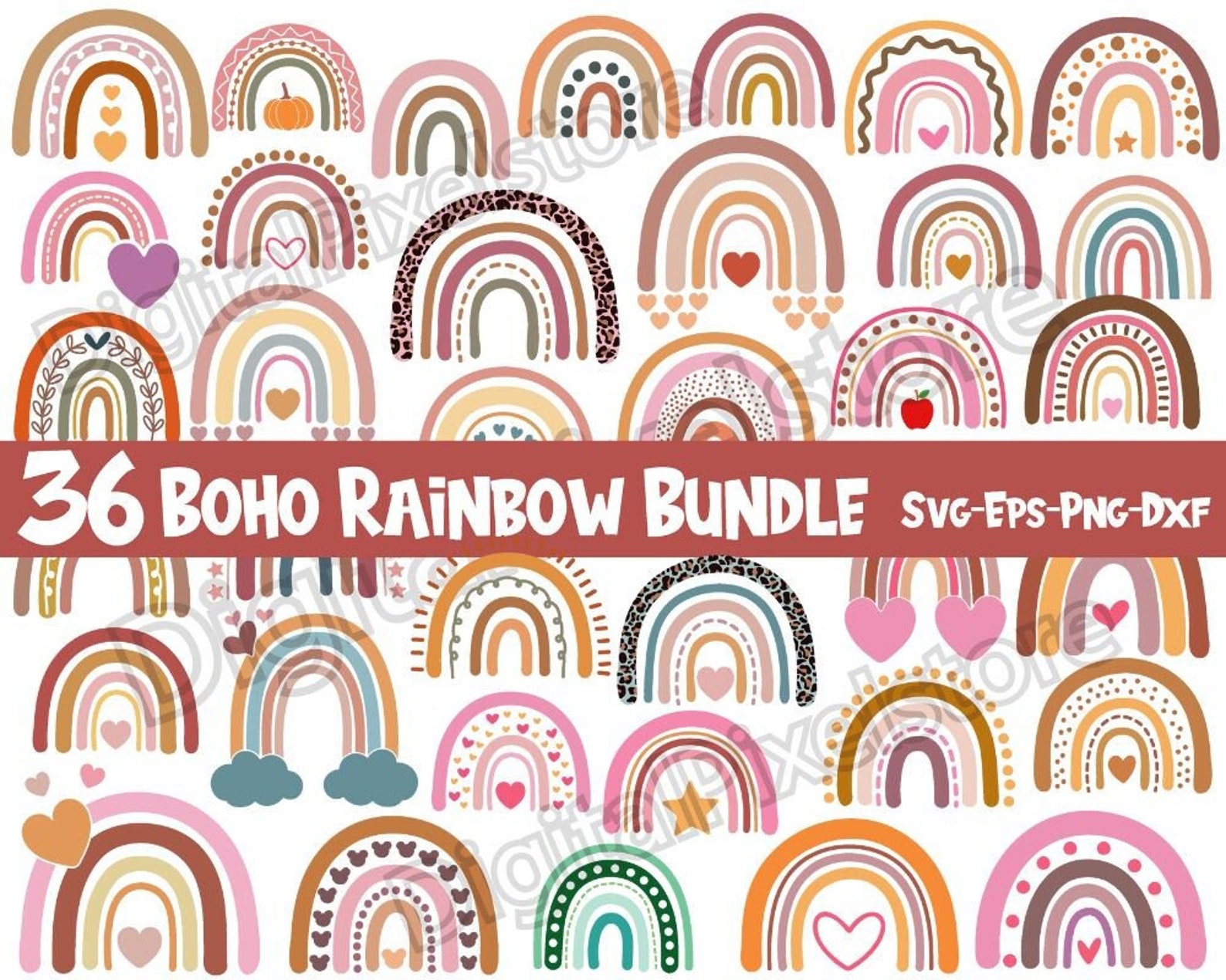 Boho Rainbow SVG Bundle: Pastel Rainbow Clipart (digital Download) - Etsy
