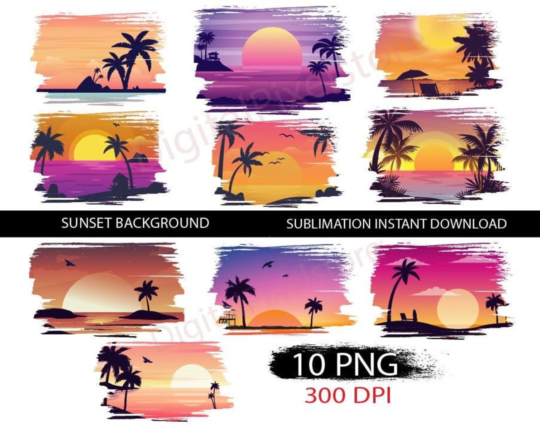 Sunset PNG Bundle,sunset Background Clipart PNG, Sublimation Sunset Png ...