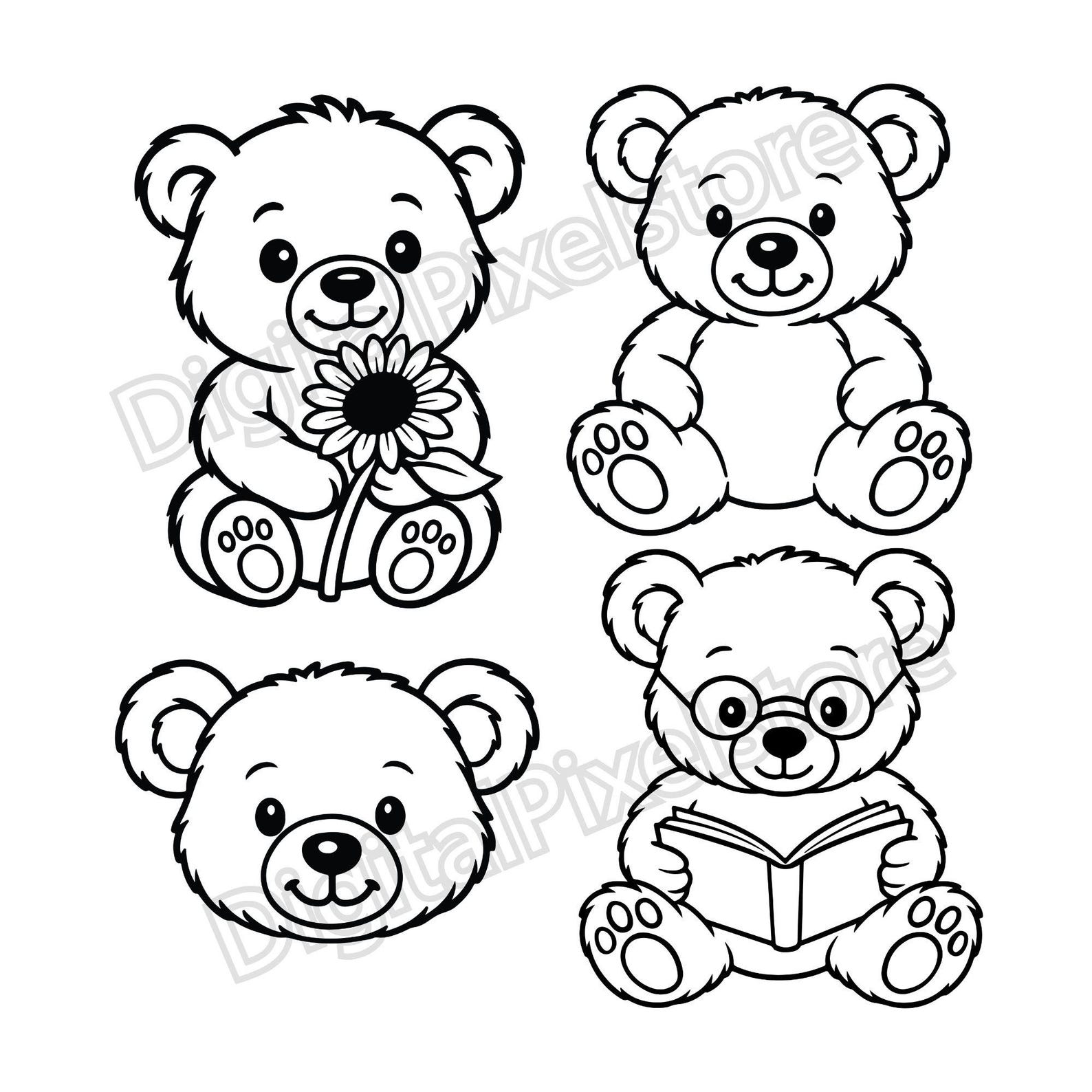 Teddy Bear Outline, Bear Face SVG, Split Monogram, Silhouette, Vector ...