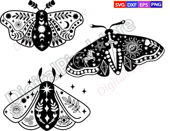 Moth Svg Bundlecelestial Svgmystical Butterfly Svgboho | Etsy