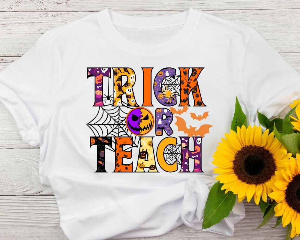Trick or Teach Halloween Teacher PNG: Spooky School Design (digital ...