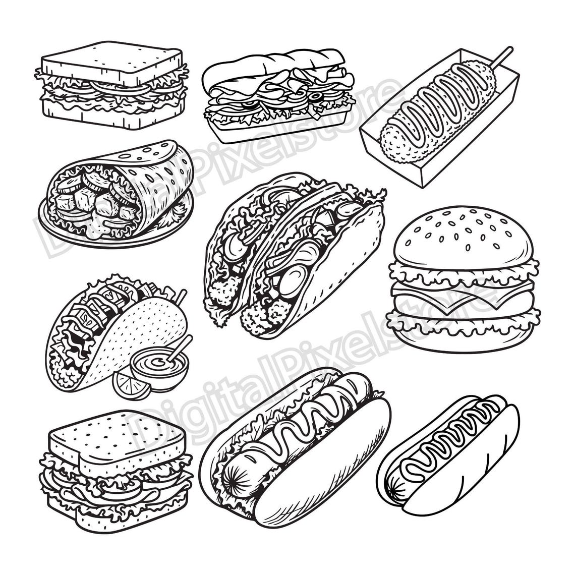 Fast Food SVG Bundle: Burger, Pizza, Fries - Cut Files (digital ...