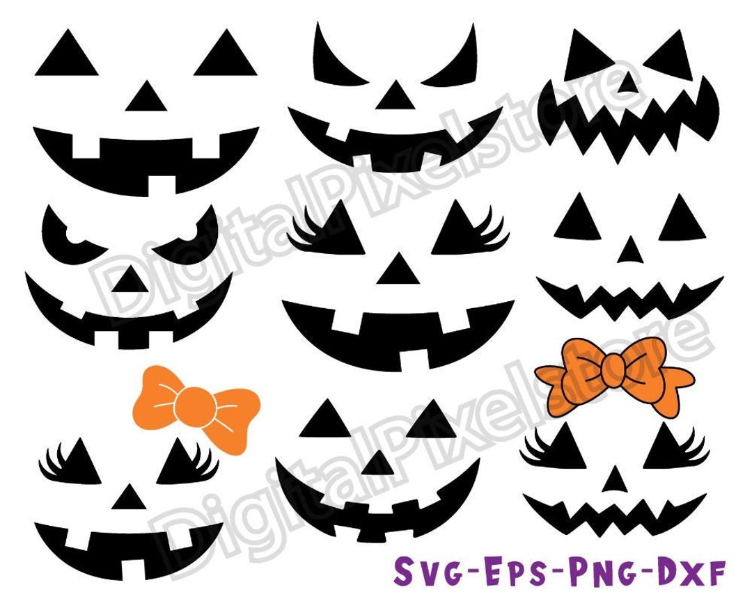 Pumpkin Face SVG Bundle: Jack O Lantern Carving Stencils (digital ...
