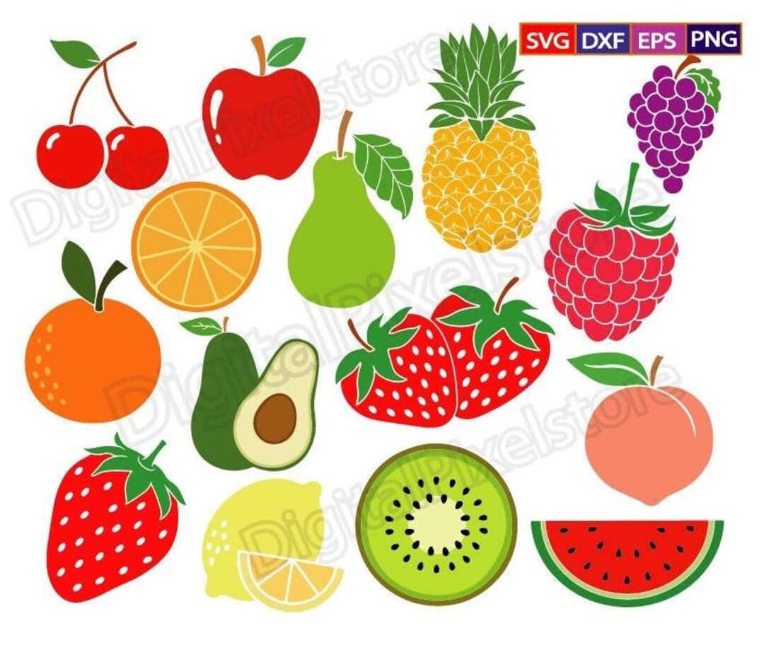 Fruit Clipart Bundle: Apple, Orange, Strawberry, Cherries, (svg, Png ...