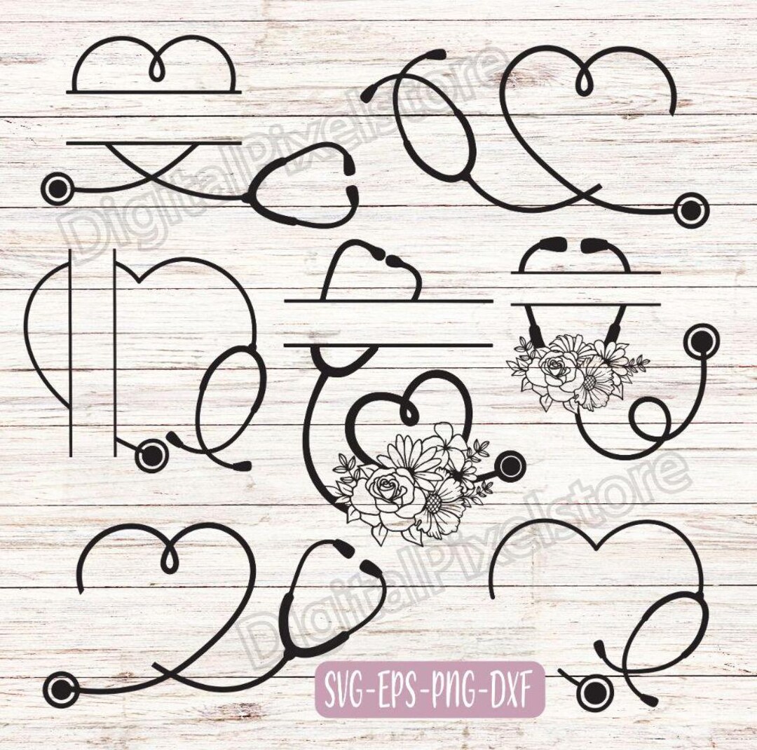 Stethoscope Split Monogram SVG Bundle,stethoscope Heart Svg,floral ...
