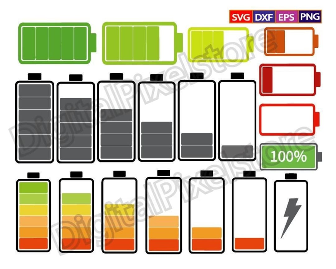 Battery SVG Bundle,low Battery Svg,battery Charge Svg,full Battery Svg ...