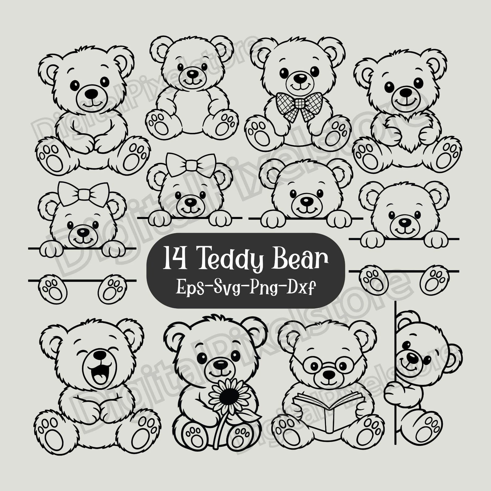 Teddy Bear Outline, Bear Face SVG, Split Monogram, Silhouette, Vector ...
