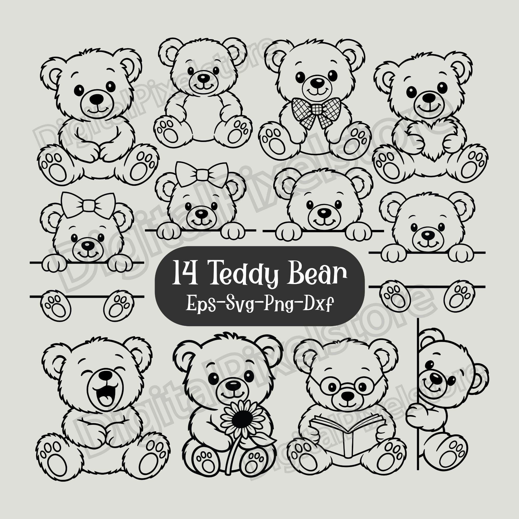 Teddy Bear Outline, Bear Face SVG, Split Monogram, Silhouette, Vector ...