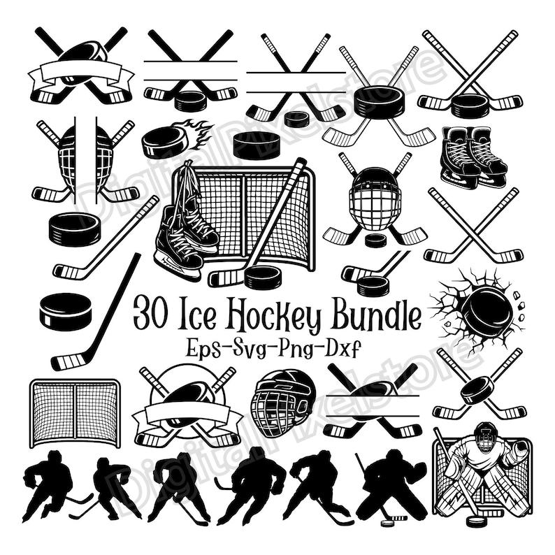 Ice Hockey SVG Bundle: Helmet, Stick, Puck Clipart, Sport Designs ...