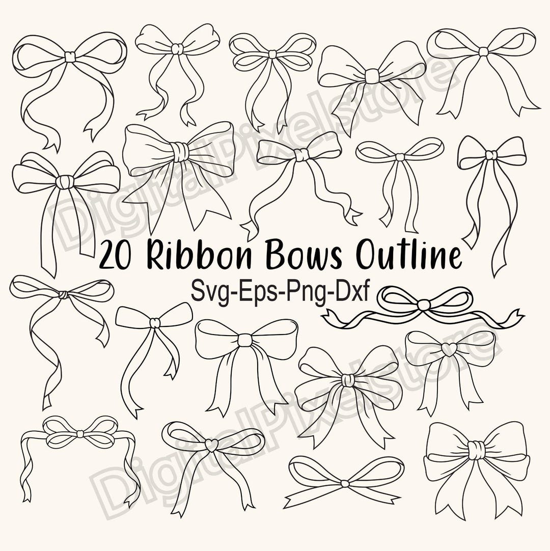 Coquette Ribbon Bows Svg: Hand Drawn Outline Vectors (digital Download ...