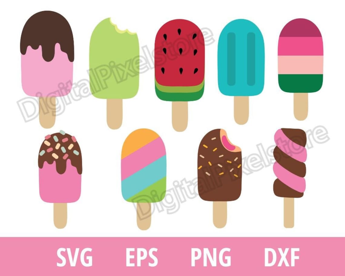 Summer Popsicles Clipart: Ice Cream SVG, Watermelon Pop (digital ...