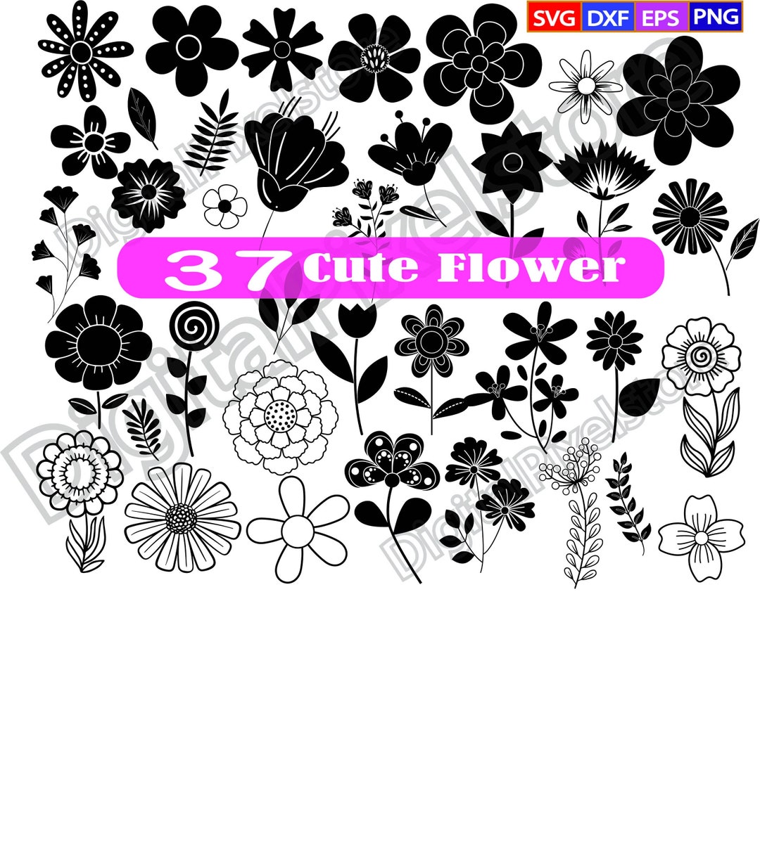 Cute Flower SVG Bundle, Floral Clipart, Cricut Silhouette Files ...