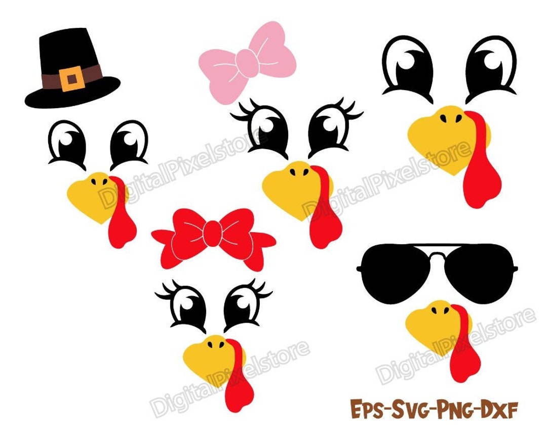 Turkey Face SVG Bundle: Girl Turkey, Gobble Clipart (digital Download ...