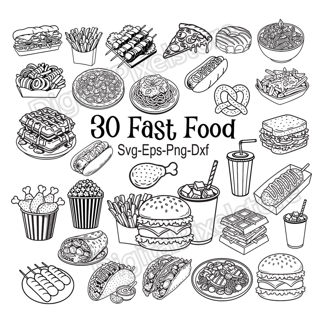 Fast Food SVG Bundle: Burger, Pizza, Fries - Cut Files (digital ...