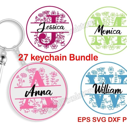 Keychain Split Floral Monogram Svgkeychain Monograms - Etsy