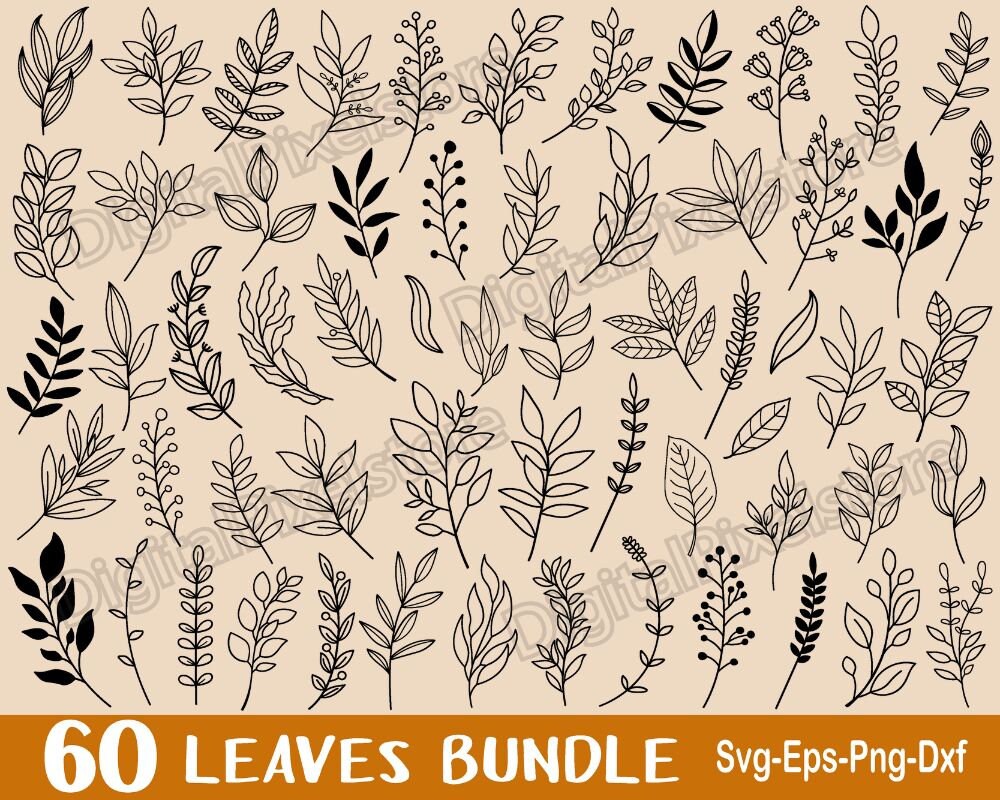 Leaves Svgleaves Svg Bundlehand Drawn Leaves Svgleaf - Etsy