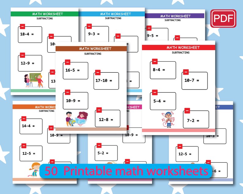 50 Math Bundle Printable Sheetsaddition Worksheetsworksheets - Etsy