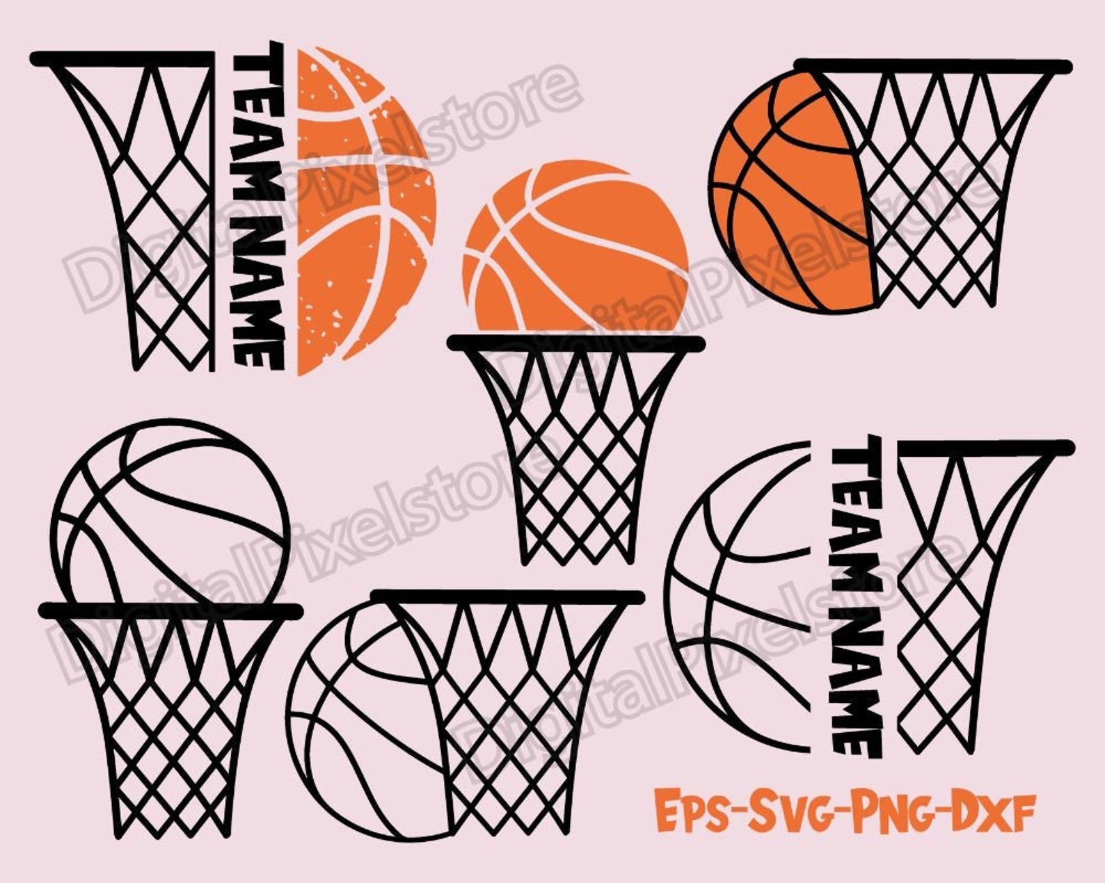 Basketball Hoop Svgbasketball Svghalf Basketball & Half Hoop - Etsy