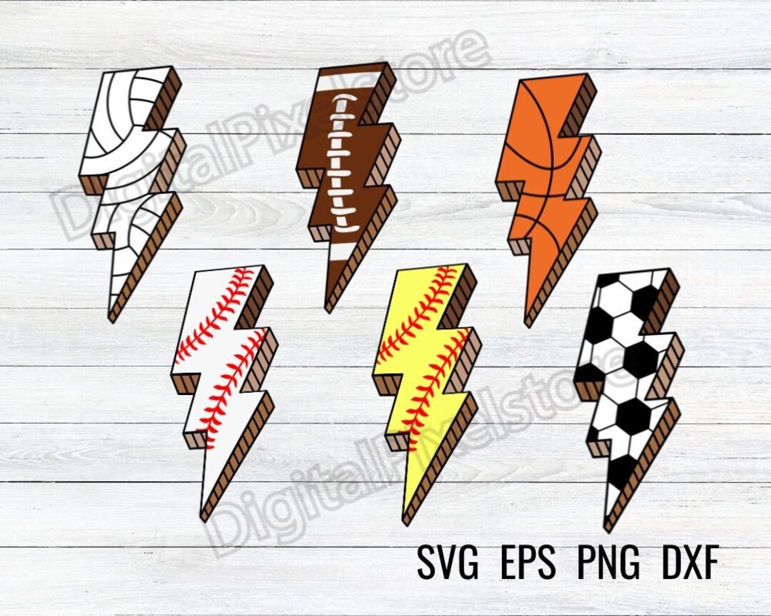Sport Lightning Bolt SVG: Football, Baseball, Basketball (digital ...