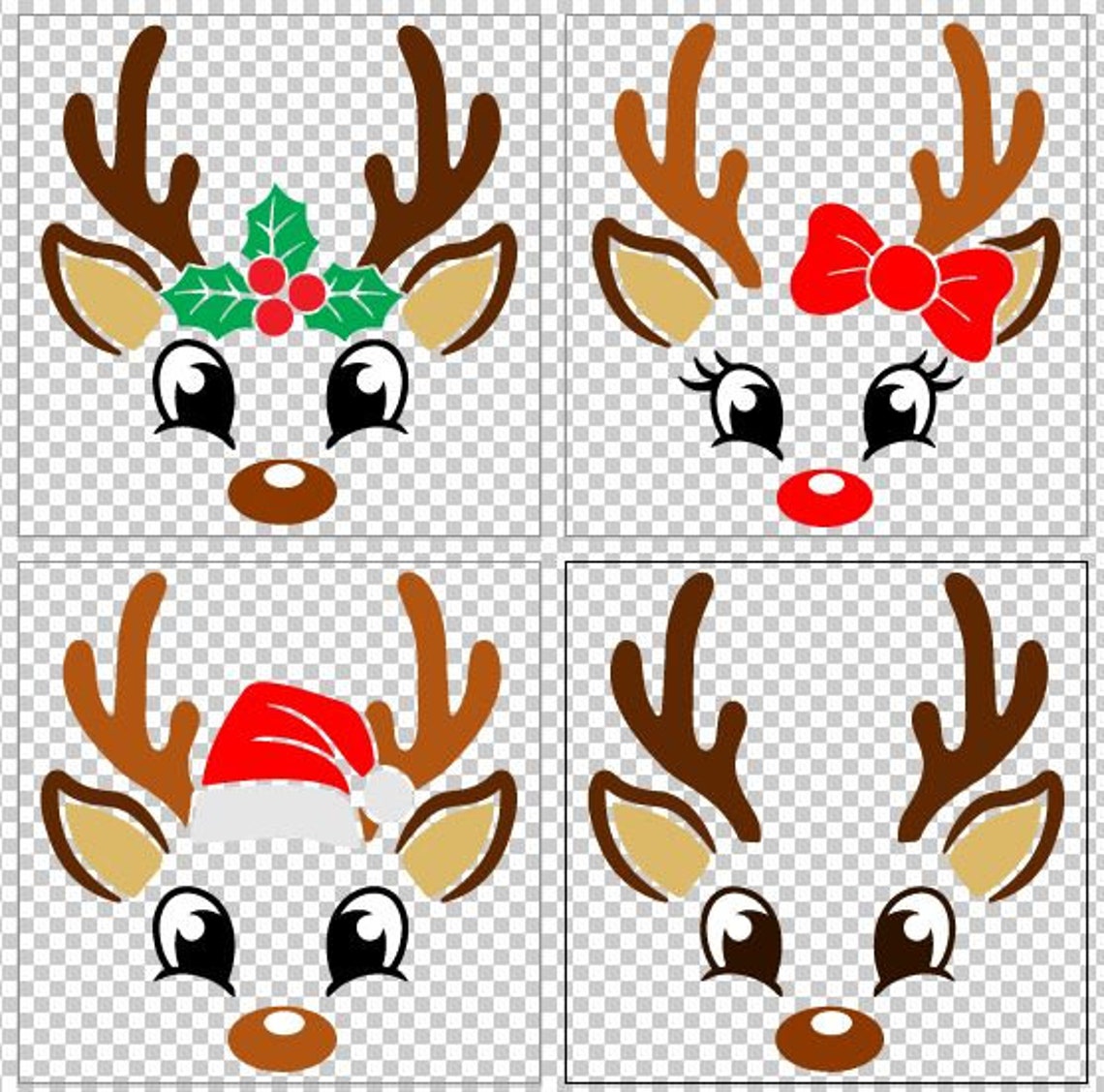 Christmas Reindeer Faces Svg Bundlereindeer Svggirl Reindeer - Etsy