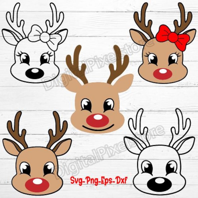 Christmas Reindeer Faces SVG Bundle, Girl and Boy Reindeer (digital ...