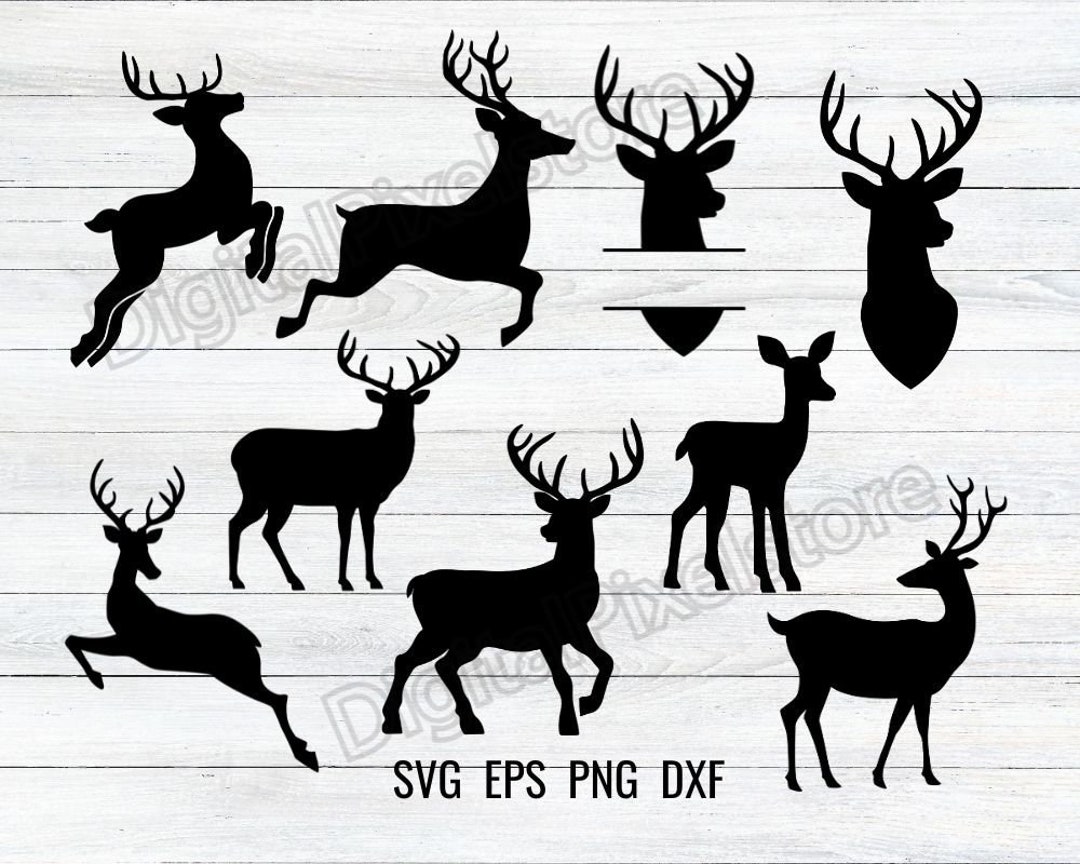Christmas Reindeer SVG Bundle: Deer Silhouette Cut Files (digital ...