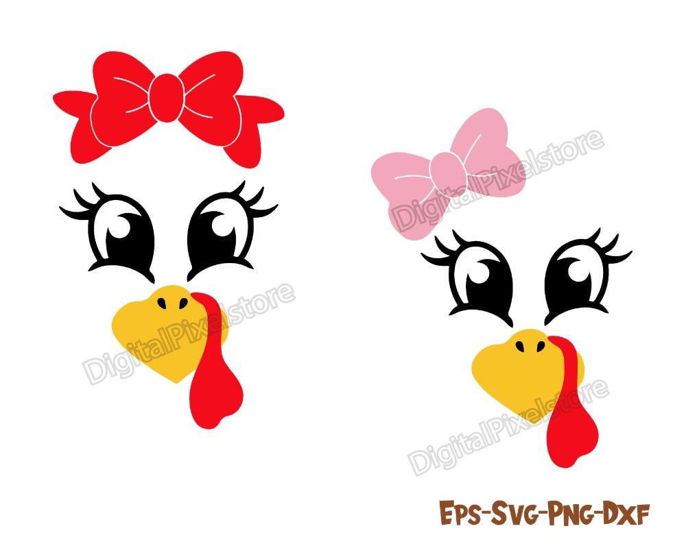 Turkey Face SVG Bundle: Girl Turkey, Gobble Clipart (digital Download ...