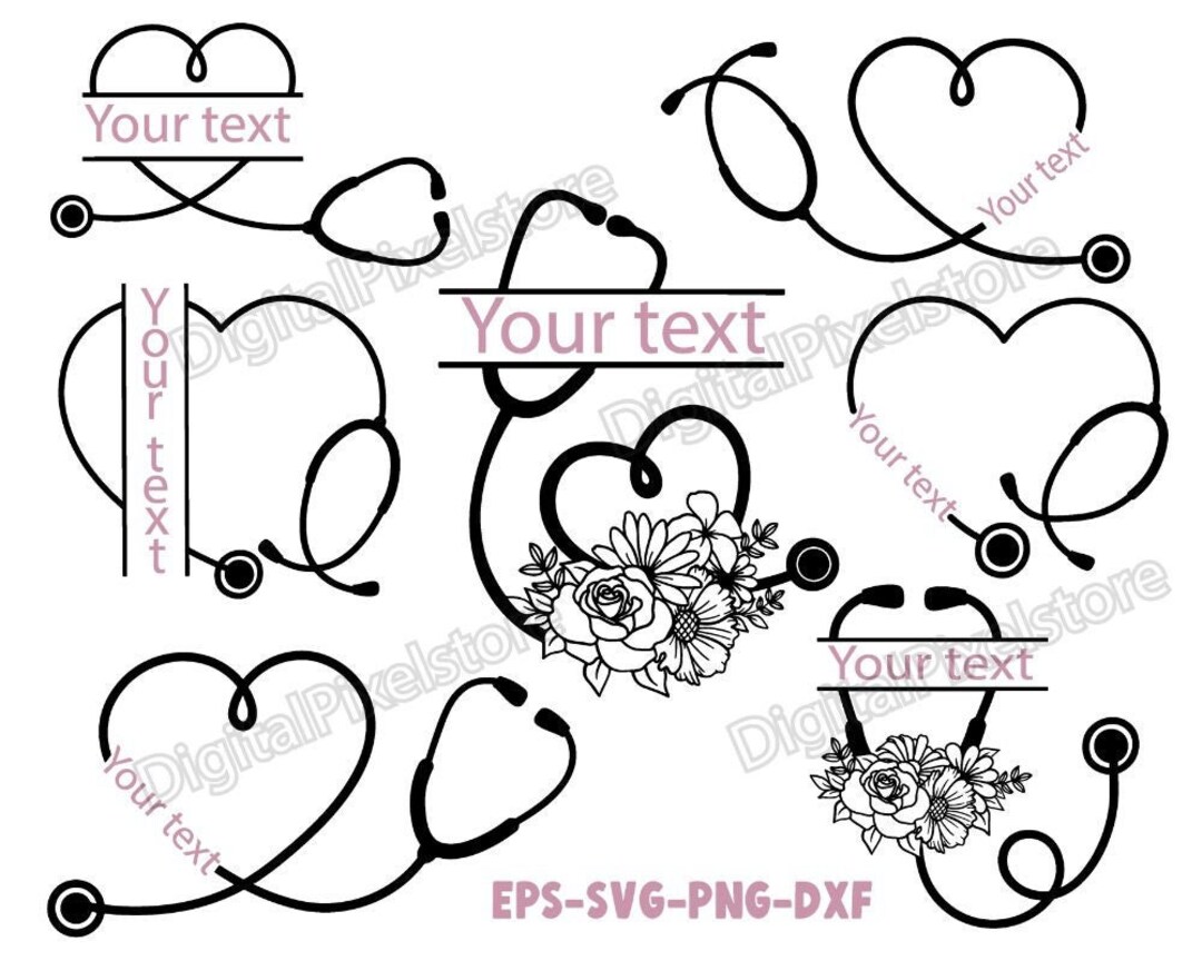 Stethoscope Split Monogram SVG Bundle,stethoscope Heart Svg,floral ...