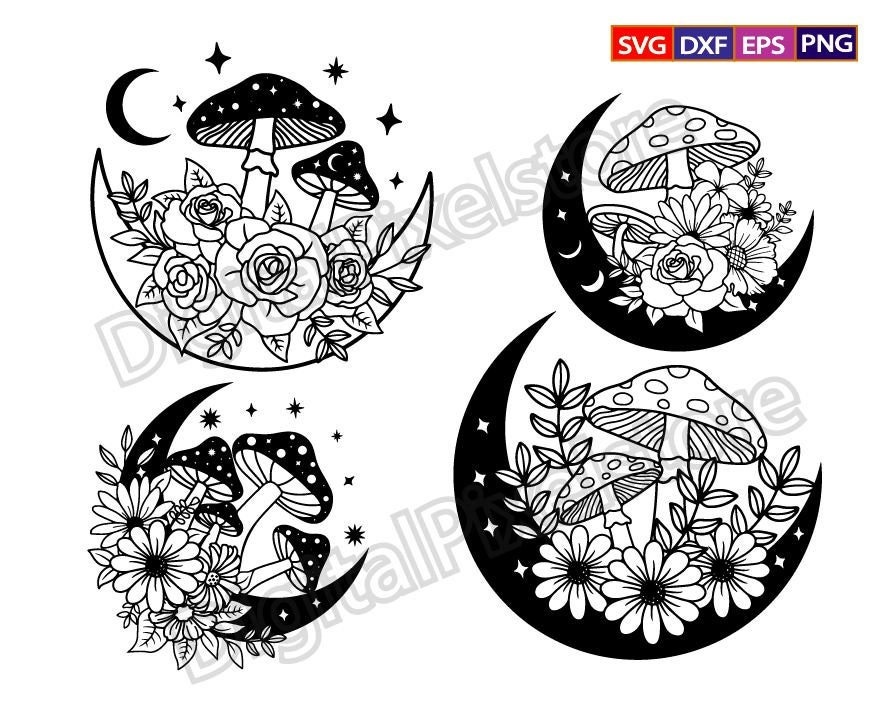 Mystical Moon With Mushroom Svgmystical Mushroom Svgmushroom - Etsy