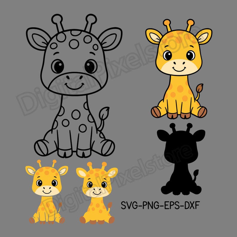 Giraffe SVG: Safari Animals Outline, Clipart, Silhouette, Cut File for ...
