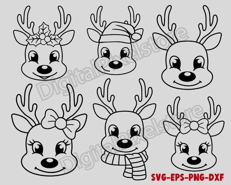 Cute Reindeer Outline Svgreindeer Face Svgchristmas Reindeer - Etsy