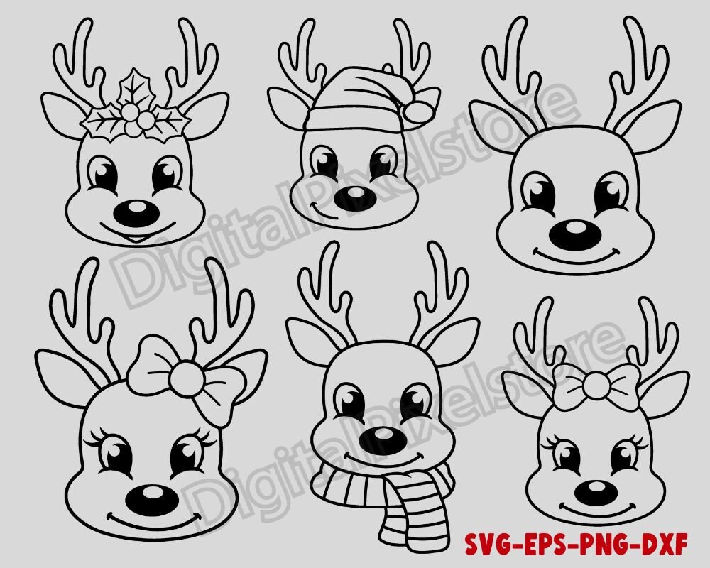 Cute Reindeer Face SVG Bundle, Christmas Graphics (digital Download) - Etsy