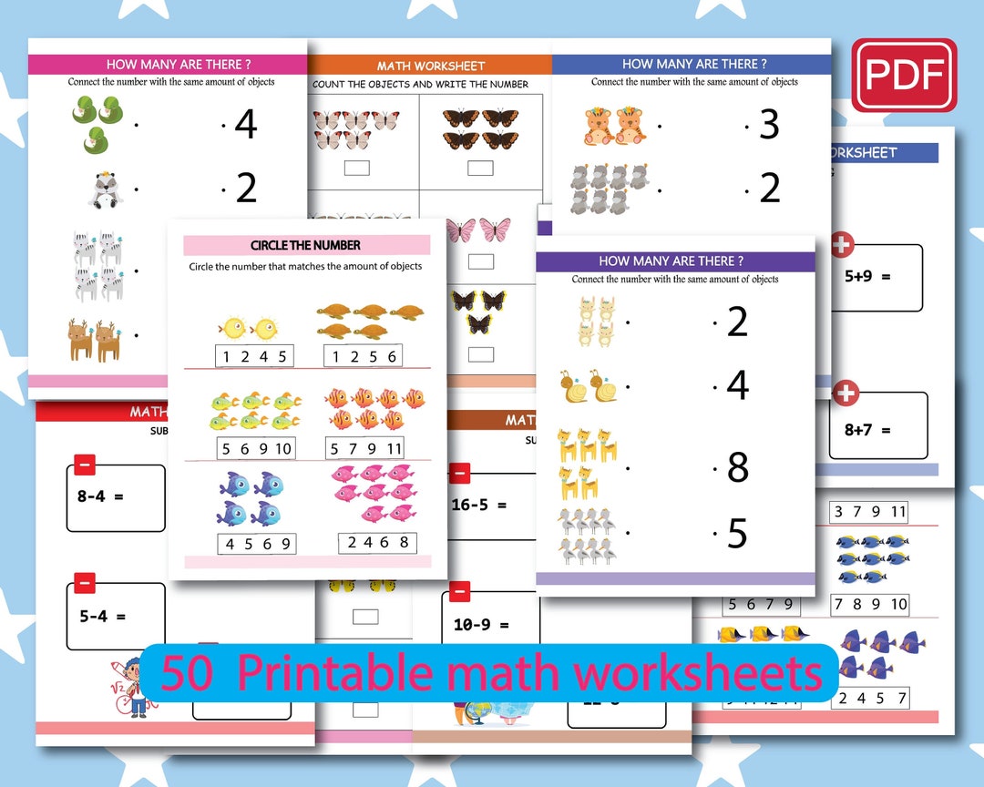 50 Math Bundle Printable Sheets,addition Worksheets,worksheets Adding ...