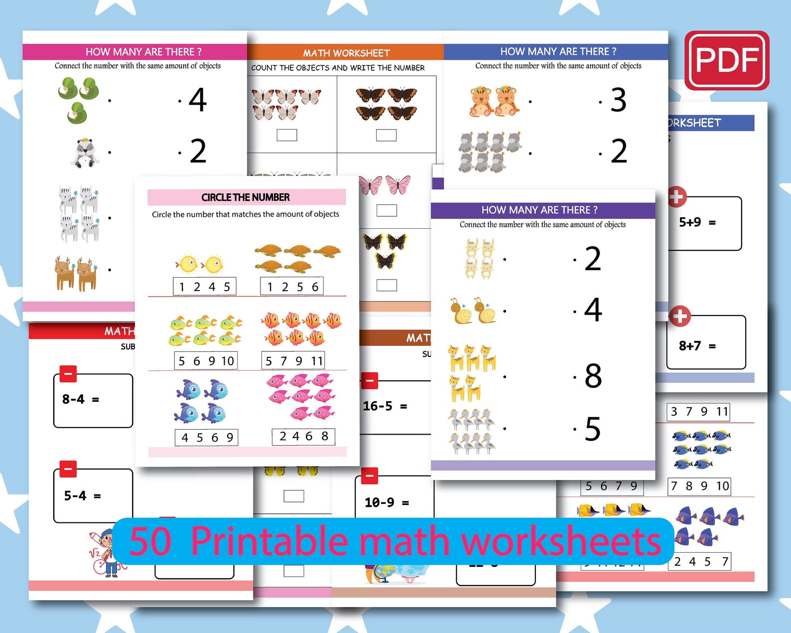 50 Math Bundle Printable Sheets,addition Worksheets,worksheets Adding ...
